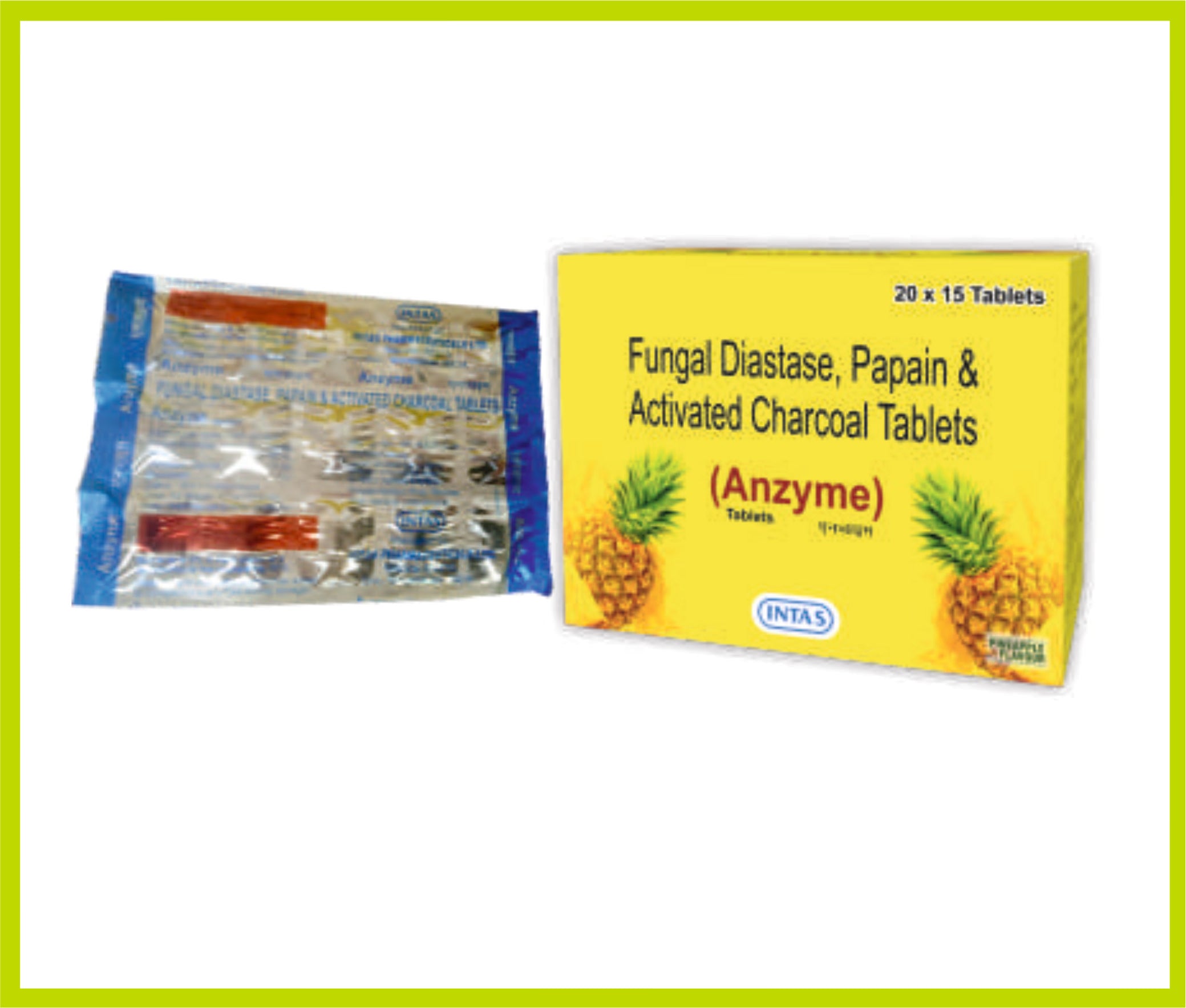 ANZYME 15 TAB (Fungal Diastase 100 mg + Papain 60 mg + Activated Charc ...