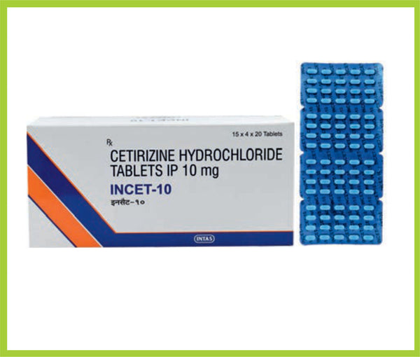 Incet 10 (20T) (Oval) Cetirizine Dihydrochloride 10 mg by Intas ...